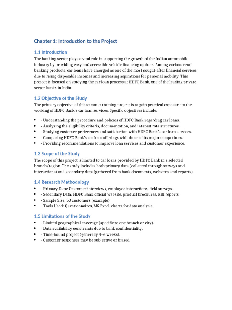 Chapter 3 Car Loan Industry HDFC Project | PDF | Banks | Car
