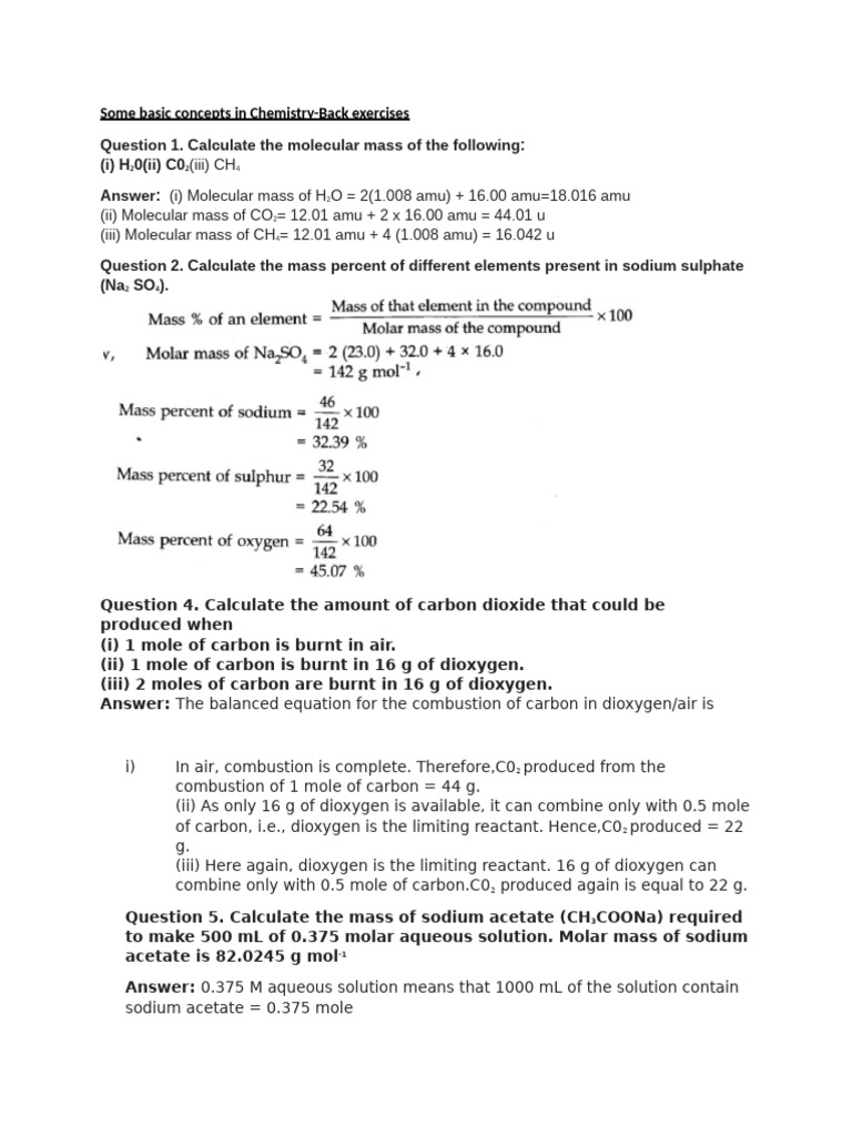 Back Exercises-Basic Concepts. | PDF | Mole (Unit) | Chemistry