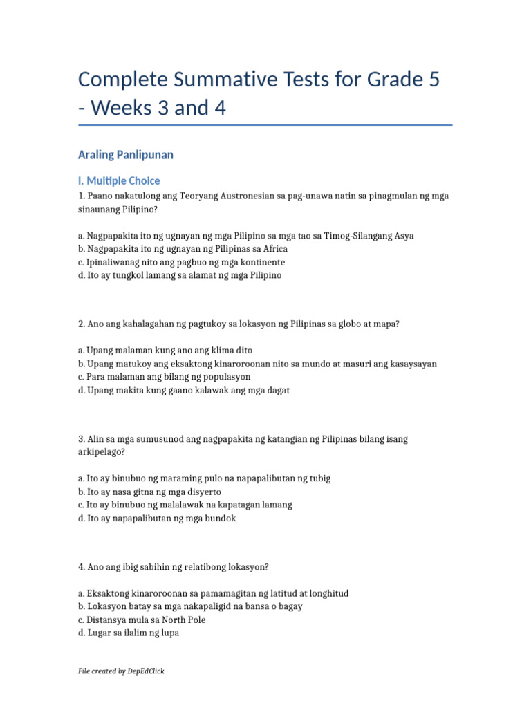 Grade5 Summative Test Q1 ST2 | PDF