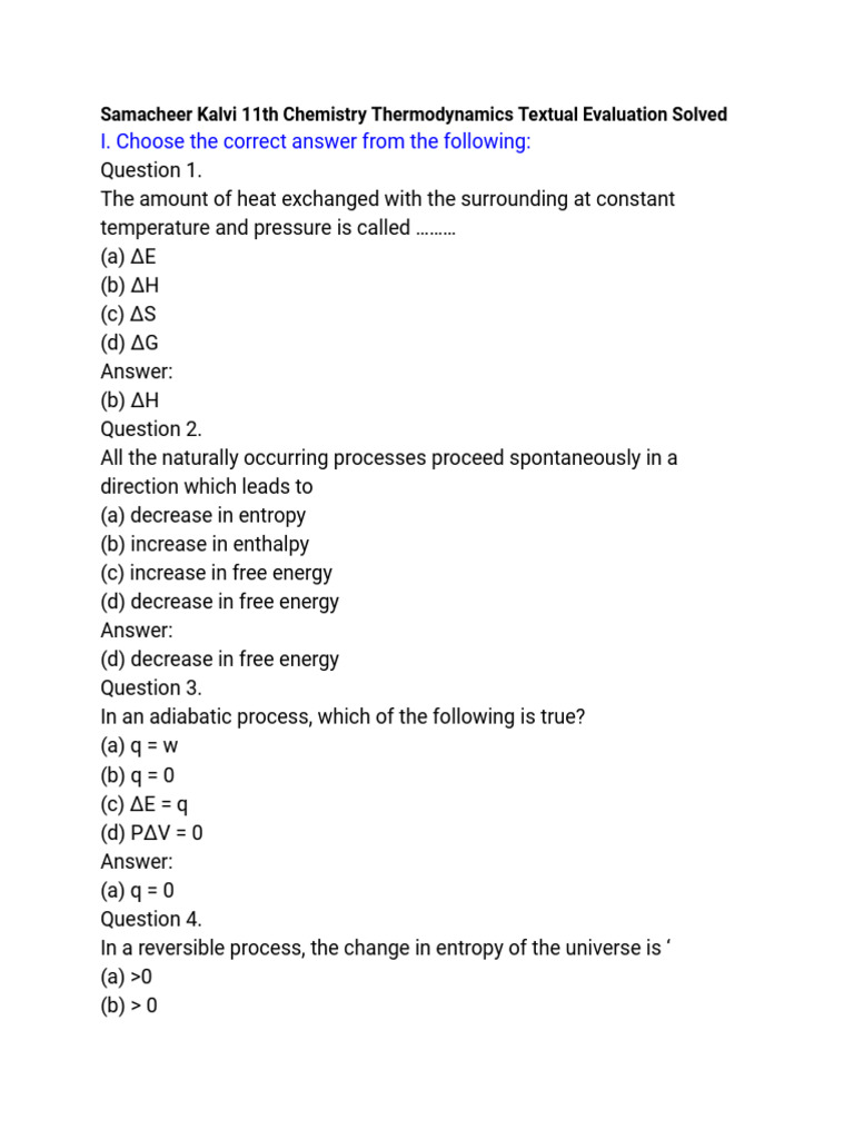 11th Chem Vol. 1 Thermodynamics | PDF | Gibbs Free Energy | Calorie