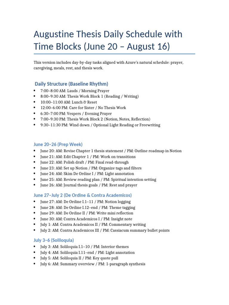Augustine Thesis Daily Schedule | PDF | Spirituality | Christian ...