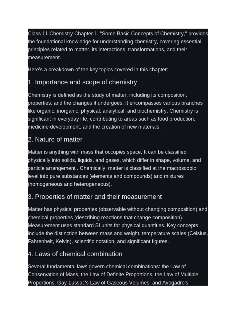 Basic Concepts of Chemistry - Class 11 | PDF | Chemistry | Mole (Unit)