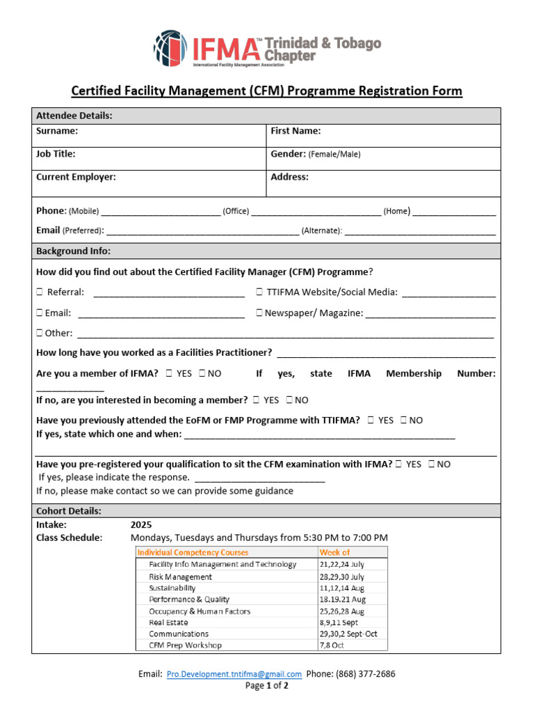 TTIFMA CFM Programme Registration Form - 2025 TT Students Rev 2 | PDF