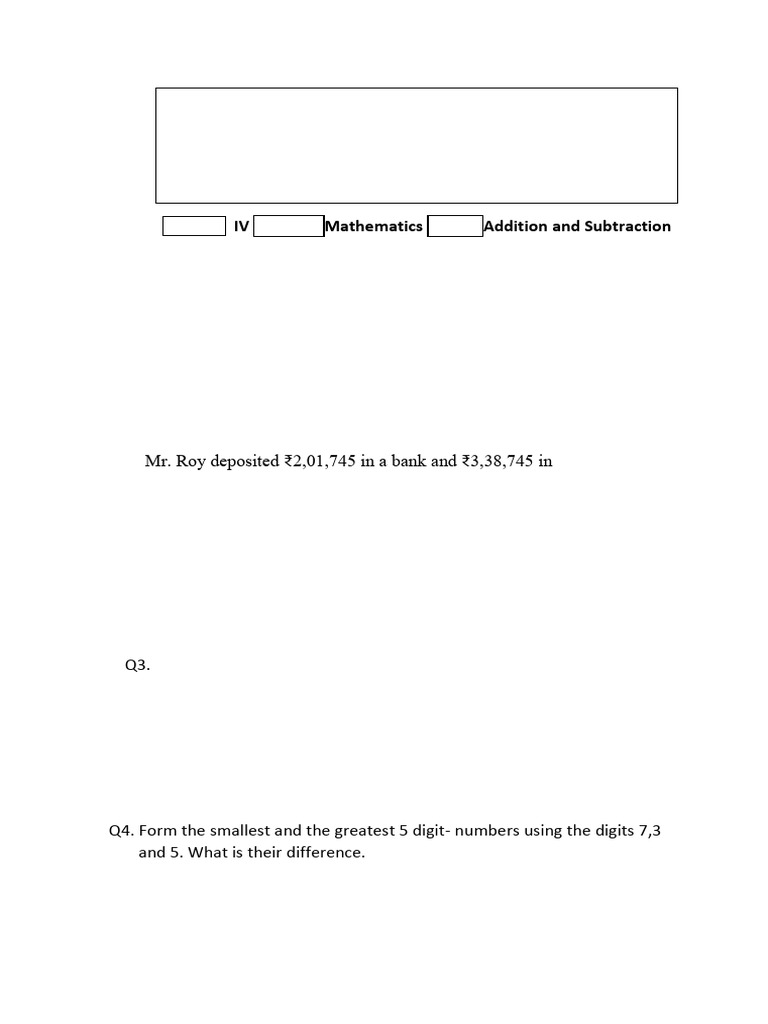 Maths - Unit-2 Addition and Subtration (IV) 2025 | PDF