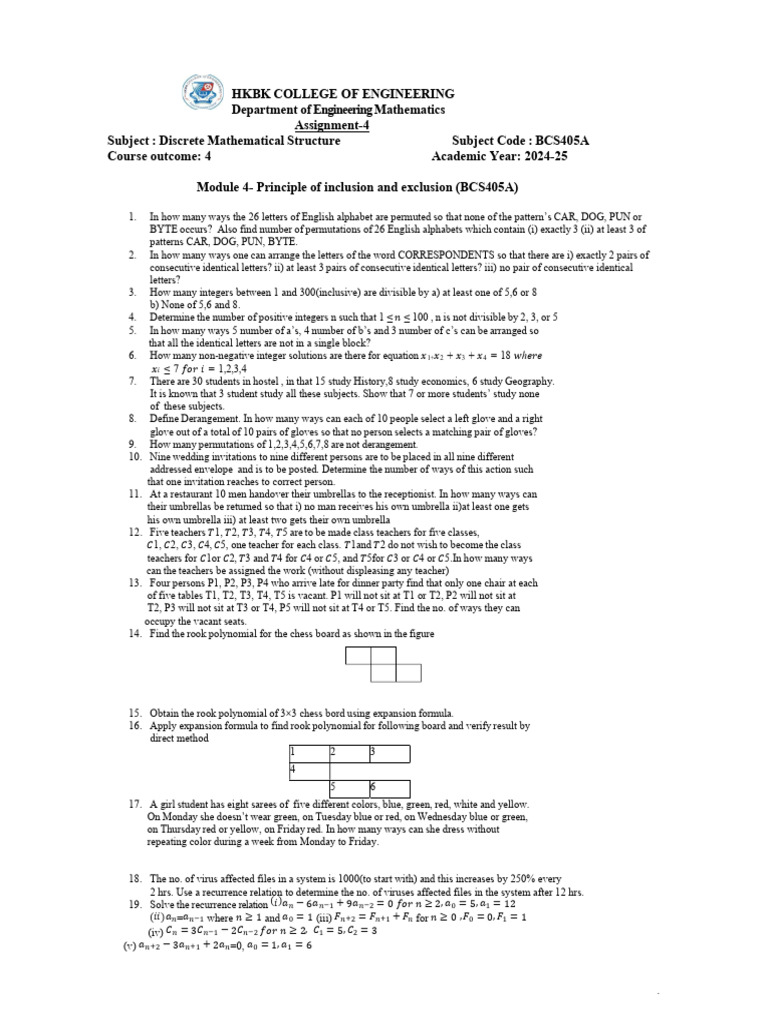 Assignment 4 (BCS405A) 2024-25 | PDF | Numbers | Permutation