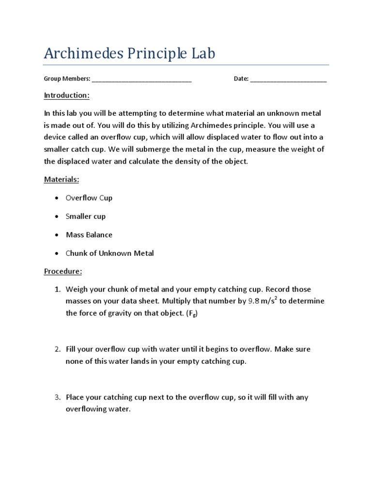 Archimedes Principle Lab | PDF