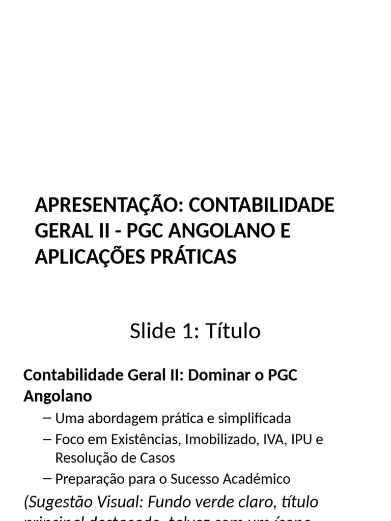 Contabilidade Geral II: PGC Angolano | PDF | Imposto sobre Valor ...
