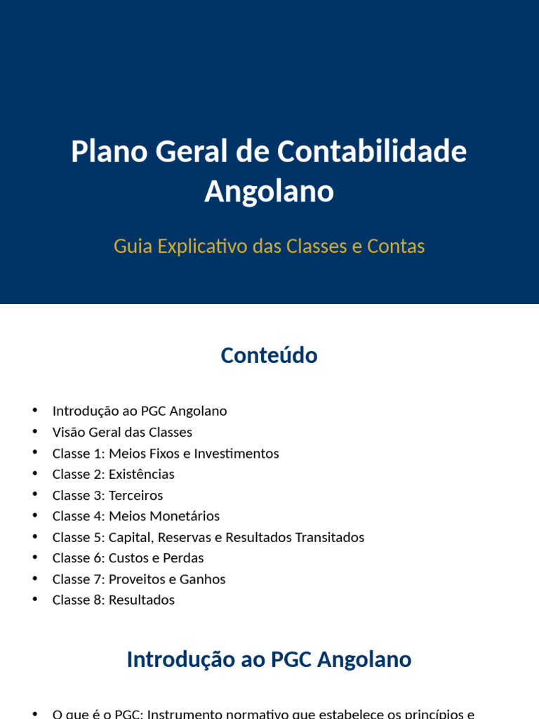 Guia do PGC Angolano: Classes e Contas | PDF | Imposto sobre Valor ...