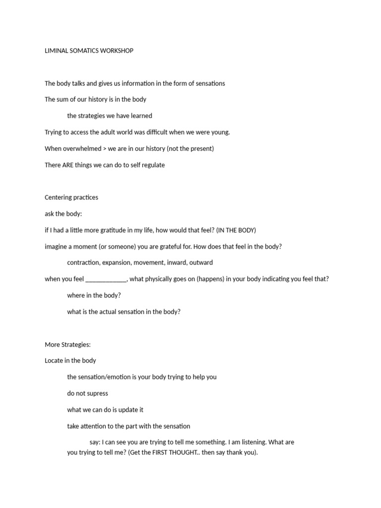 David Weinstock - Liminal Somatics | PDF | Intention | Nonverbal Communication