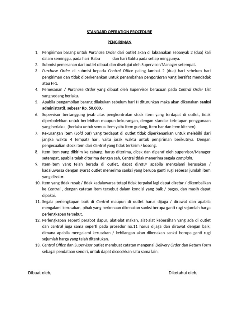 Sop Pengiriman | PDF