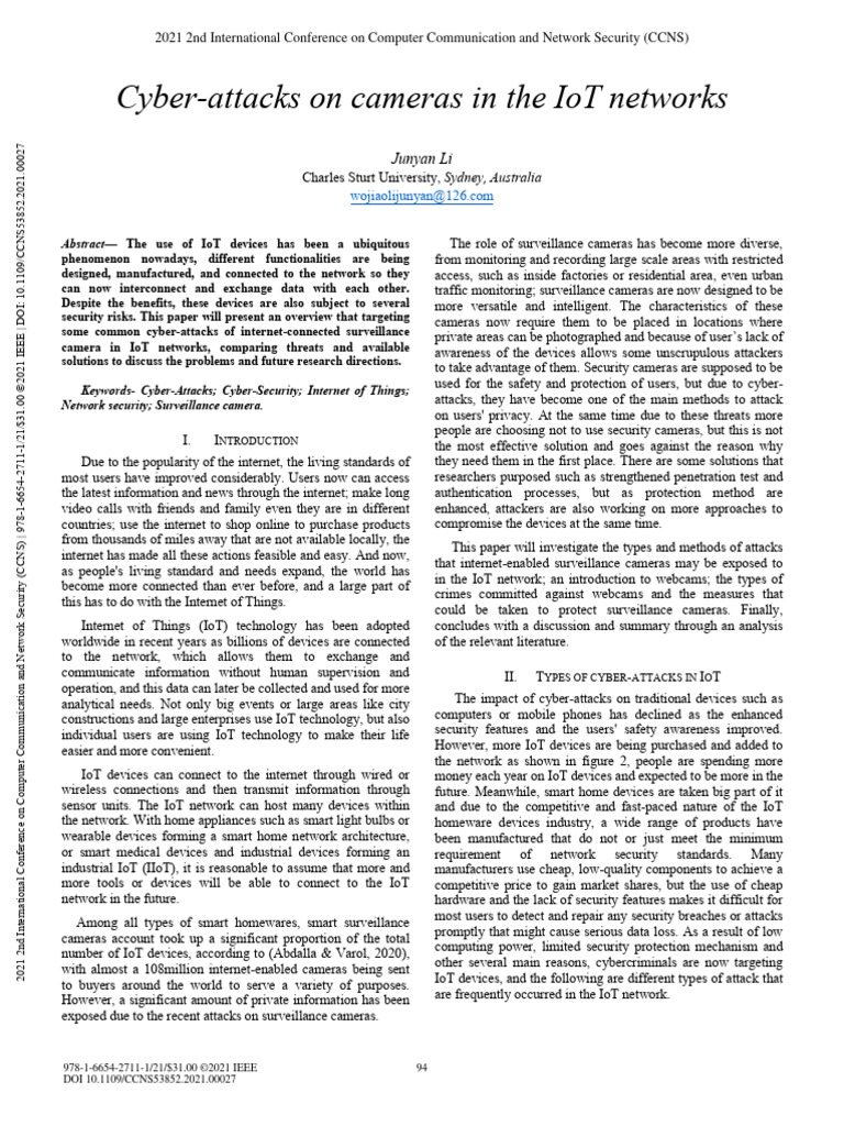 Cyber-Attacks On Cameras in The IoT Networks | PDF | Denial Of Service ...