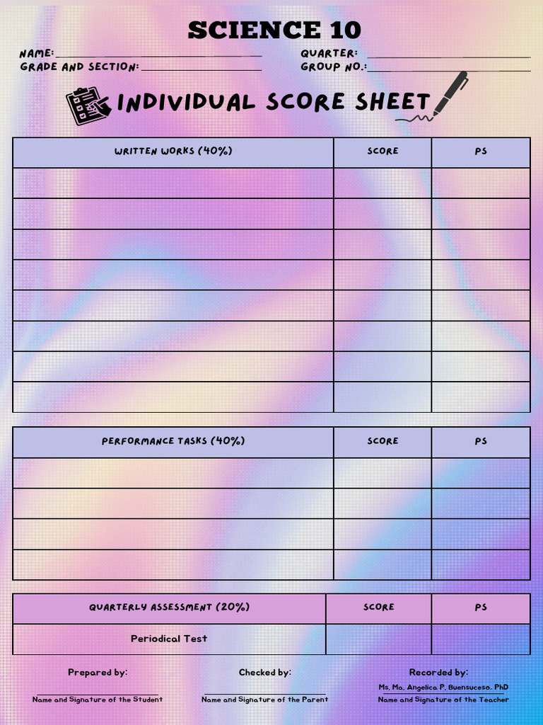 Science 10 Individual Score Sheet | PDF