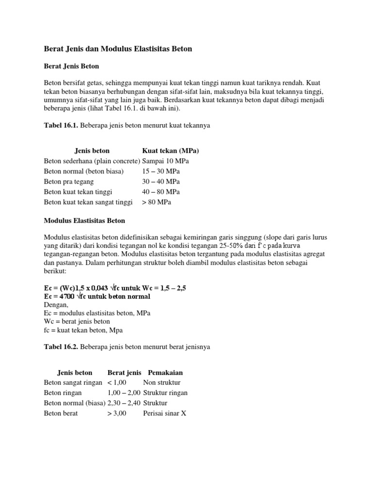 Berat Jenis Dan Modulus Elastisitas Beton | PDF