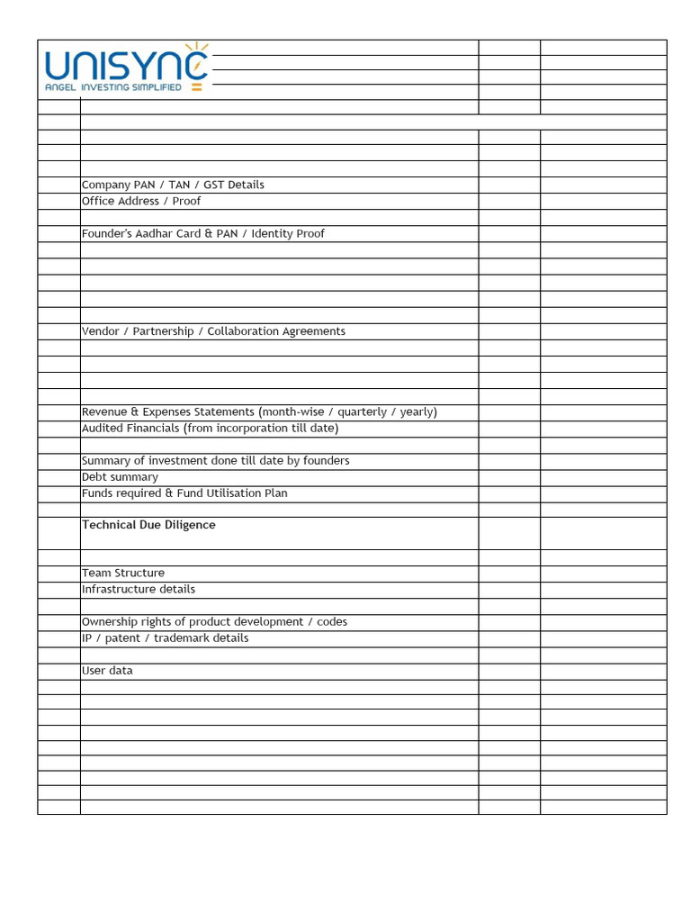 Startup Due Diligence Checklist | PDF