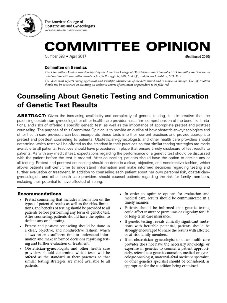 Genetic Testing Counseling Guidelines | PDF | Genetic Testing | Cancer