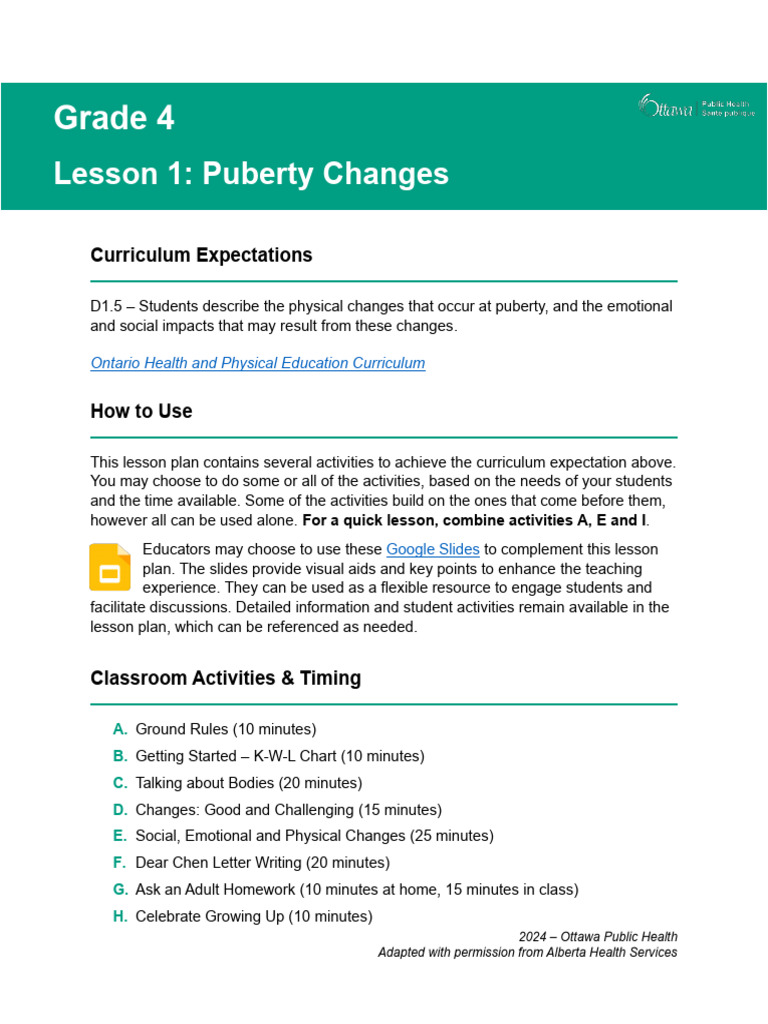 Grade 4 Lesson 1 Puberty Changes | PDF | Puberty | Adults