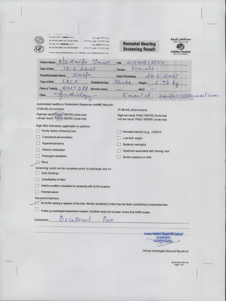 Sample of Hearing Test Report | PDF