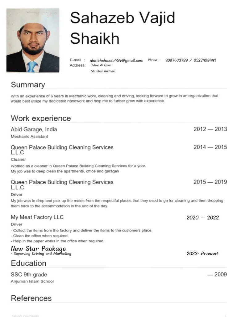 Sample of Driver CV For Dubai | PDF