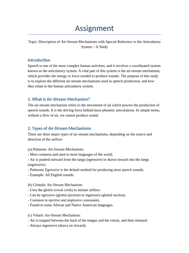 Airstream_Mechanism_Assignment | PDF | Phonetics | Human Voice