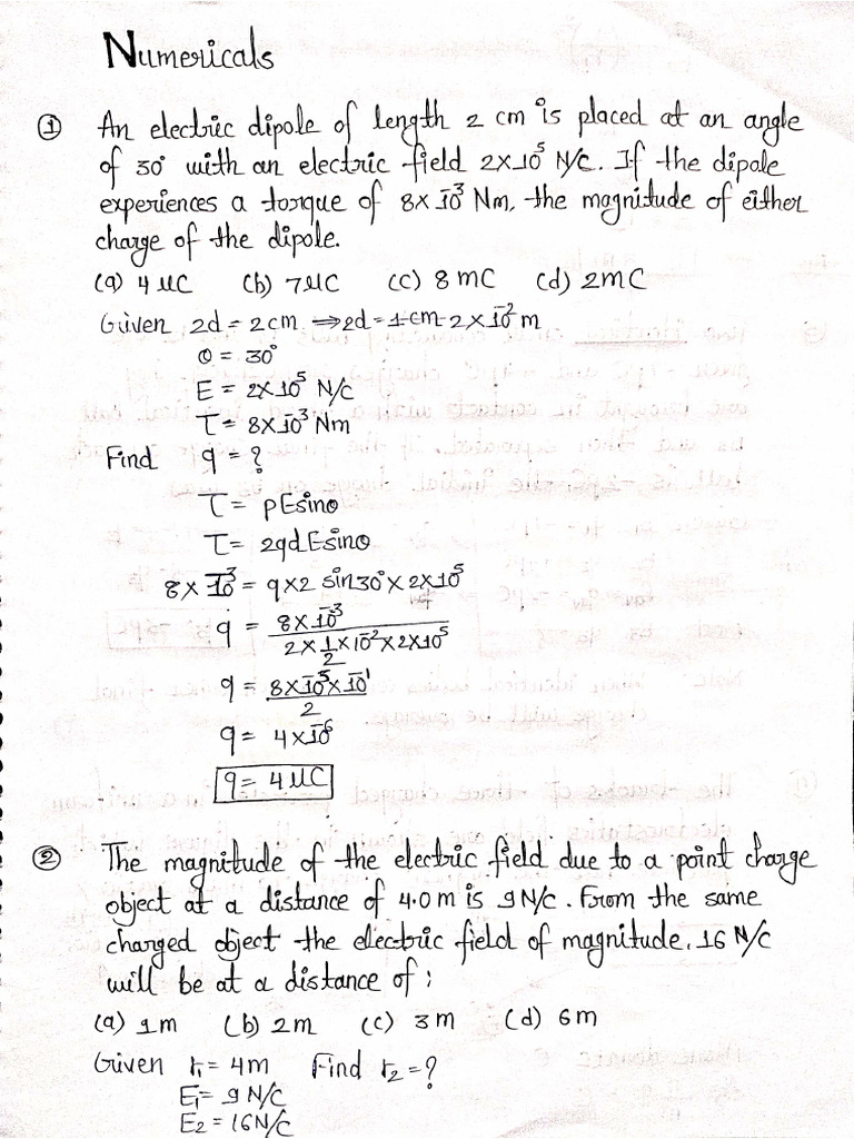 Numericals (Electrostatics) | PDF