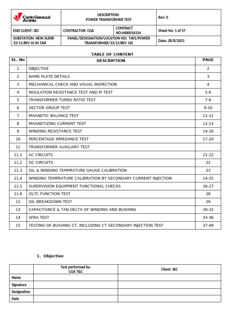 1.trafo Test Procedure | PDF | Transformer | Alternating Current