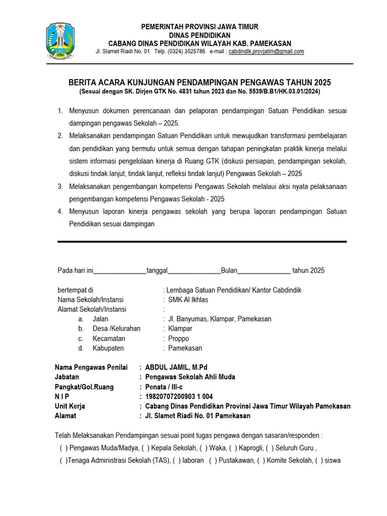 Berita Acara Pengawas - 2025 JAMIL | PDF