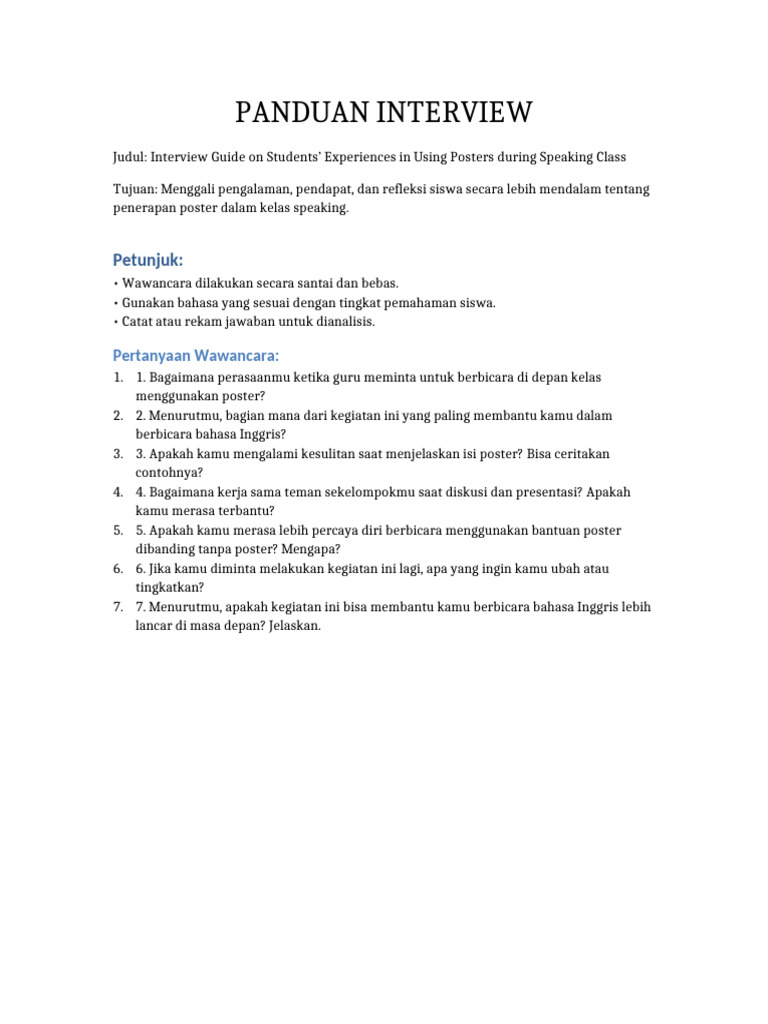 Panduan Interview Poster Speaking | PDF