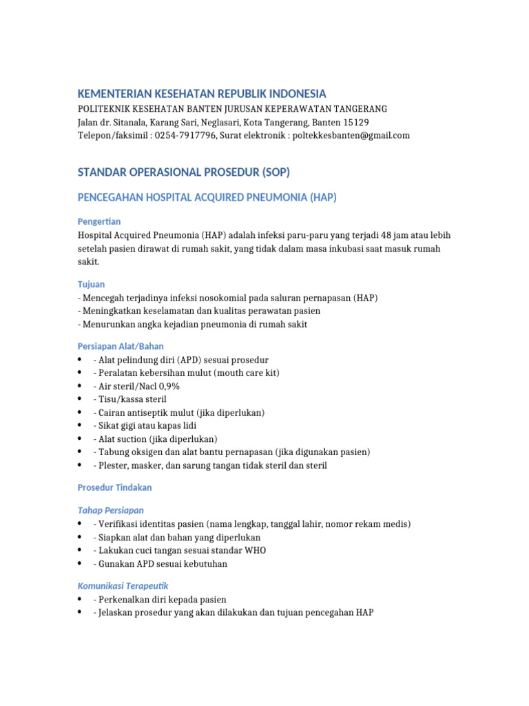 SOP Pencegahan HAP | PDF