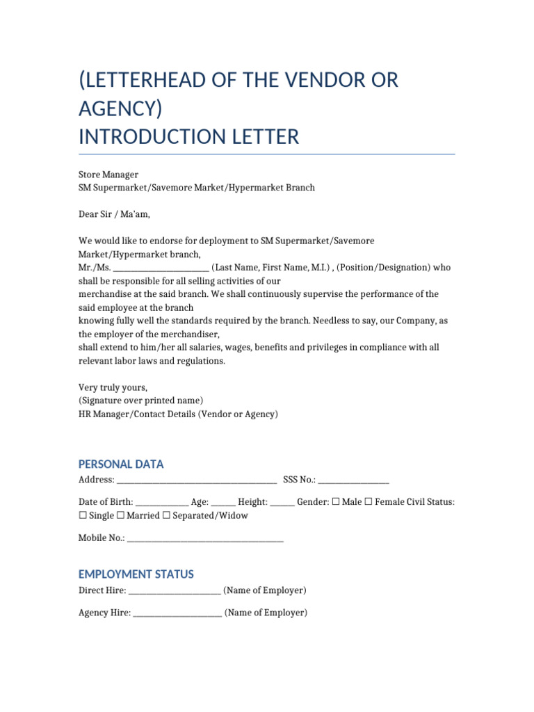 SM Introduction Letter Template | PDF | Employment | Business