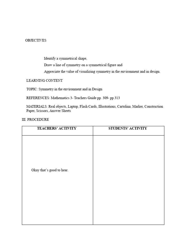 Grade 3 Lesson Plan: Understanding Symmetry | PDF | Symmetry