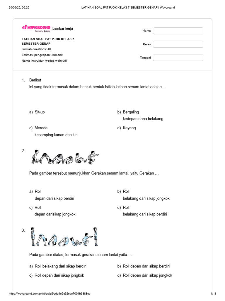 Latihan Soal Pat Pjok Kelas 7 Semester Genap - Wayground | PDF