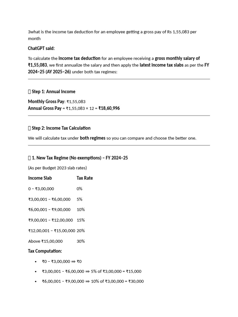 Income Tax Deduction for ₹1,55,083 Salary | PDF