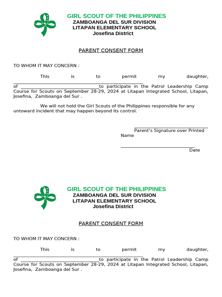 Girl Scouts Parent Consent Form | PDF