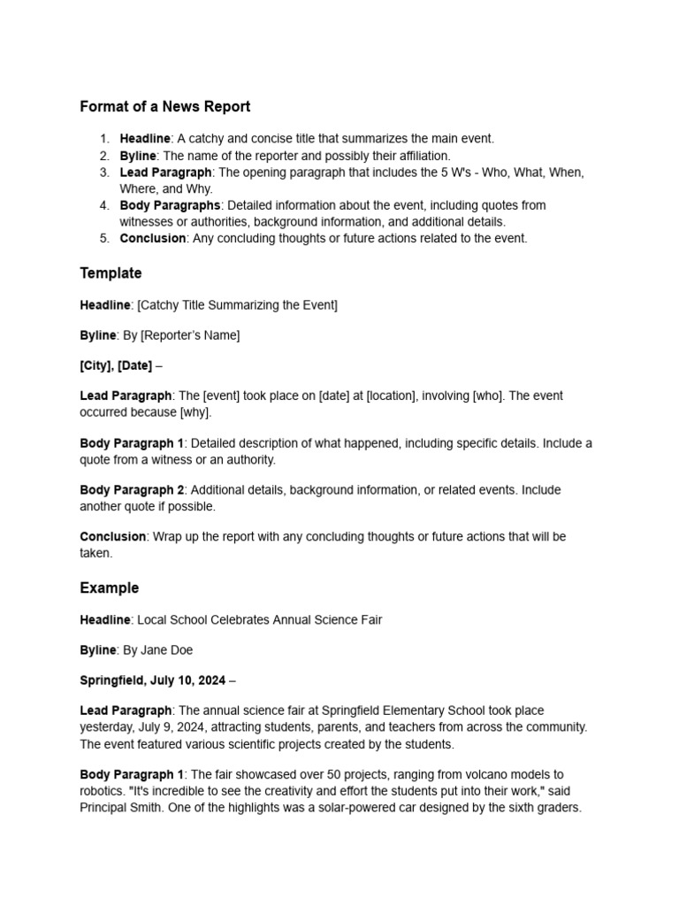 News Report Structure and Example | PDF