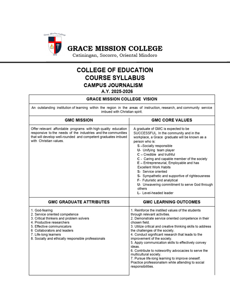 Campus Journalism Course Syllabus 2025-2026 | PDF | Journalism | News