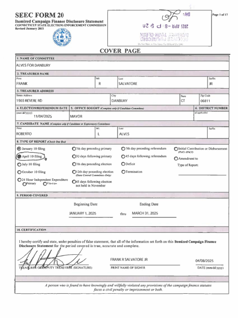 Alves For Danbury Form 20 April 10 2025 | PDF