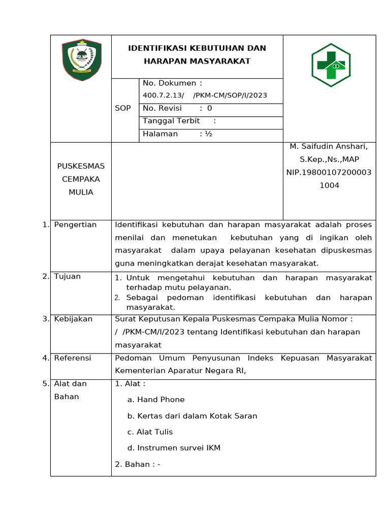 Sop Identifikasi Harapa Dan Kepuasan Masyarakat | PDF