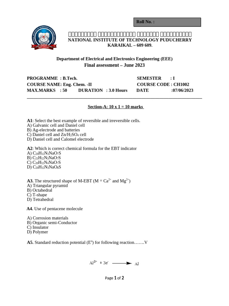 Final Exam QP 2023 June EEE. | PDF | Electrode | Electricity