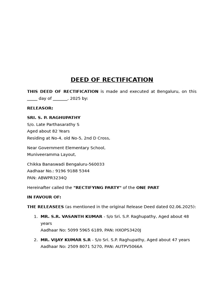 Deed of Rectification - Sri. SP Raghupathyv.3 | PDF | Natural Resources Law | Justice