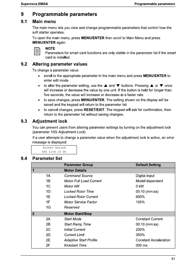 Soft Starter - Settings | PDF