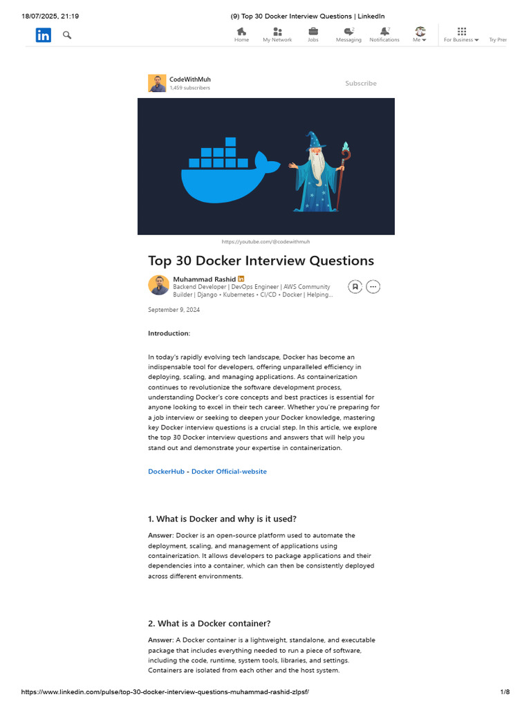 Top 30 Docker Interview Questions - LinkedIn | PDF | Postgre Sql | Cloud Computing