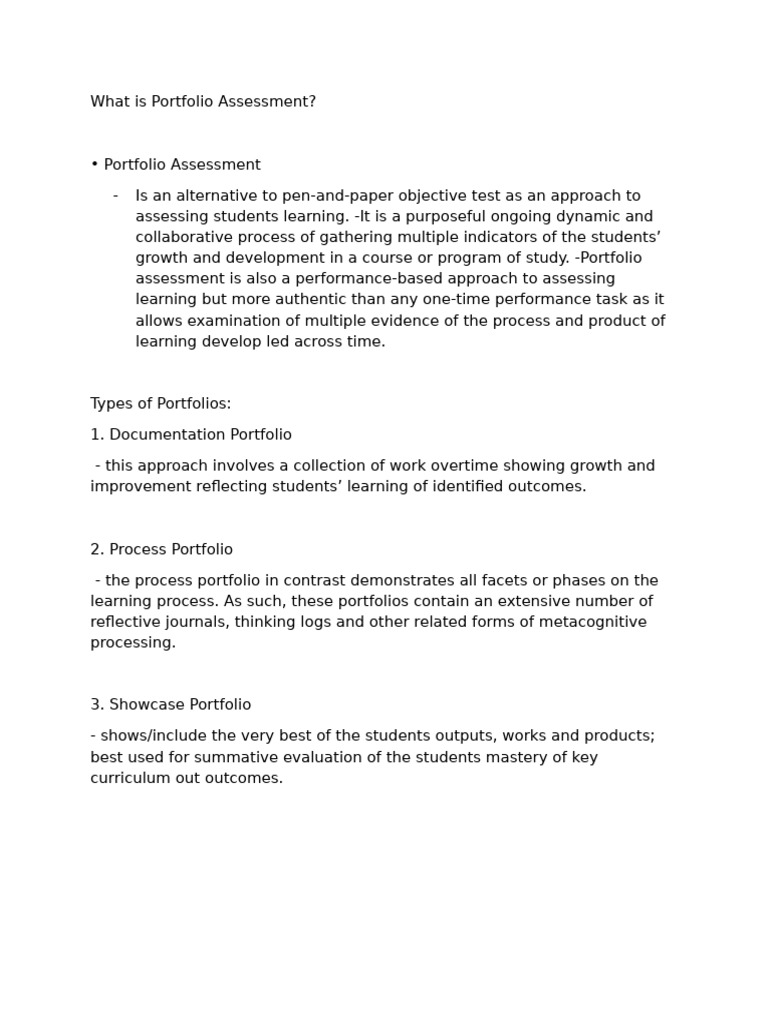 Understanding Portfolio Assessment Types | PDF