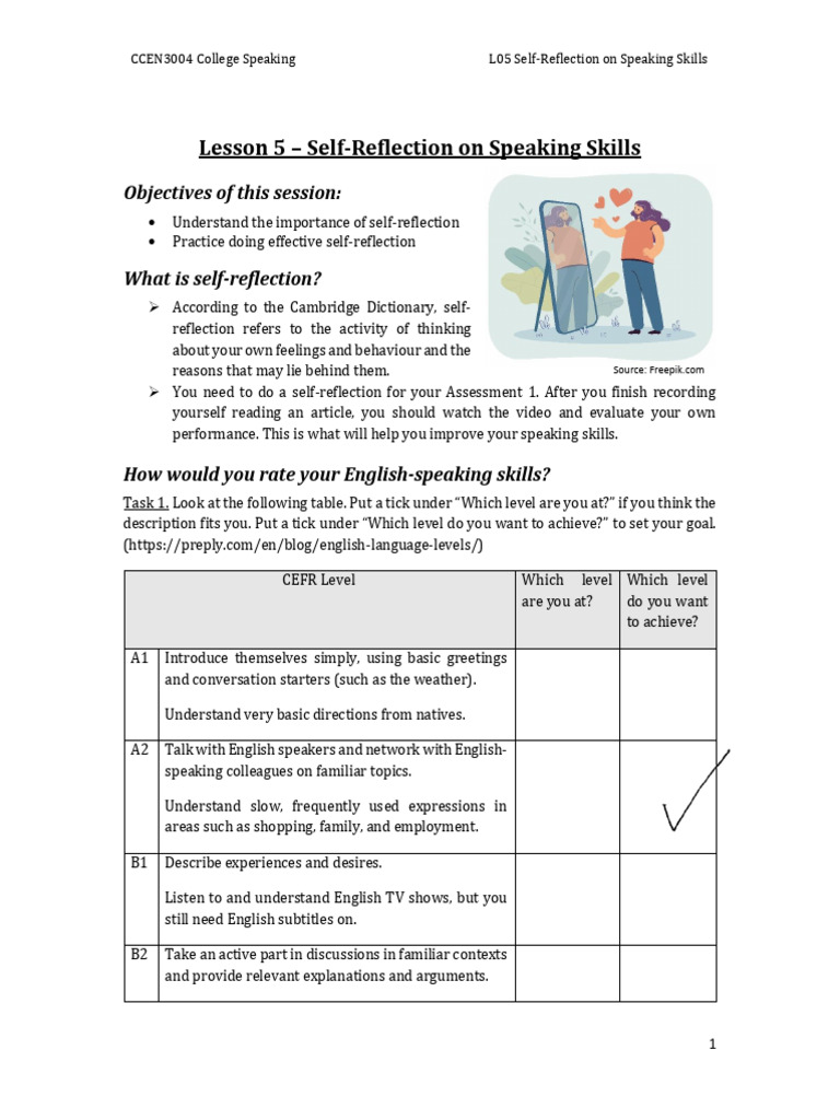 Self-Reflection for Speaking Skills | PDF | Linguistics | Human ...