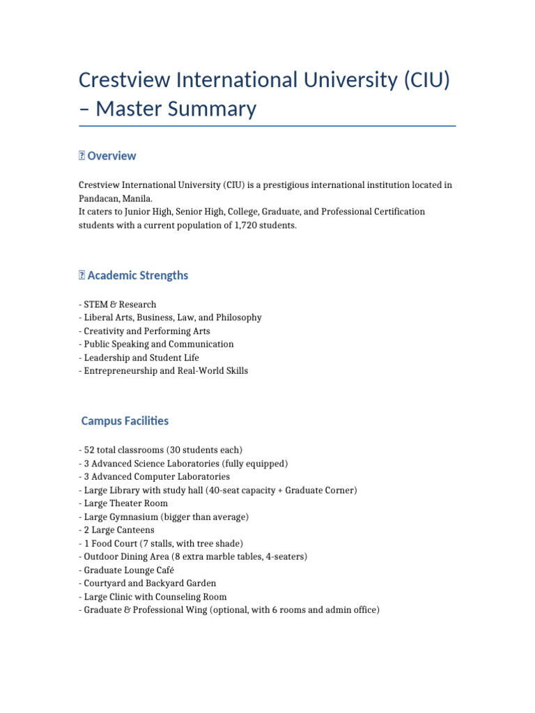 CIU Master Summary | PDF