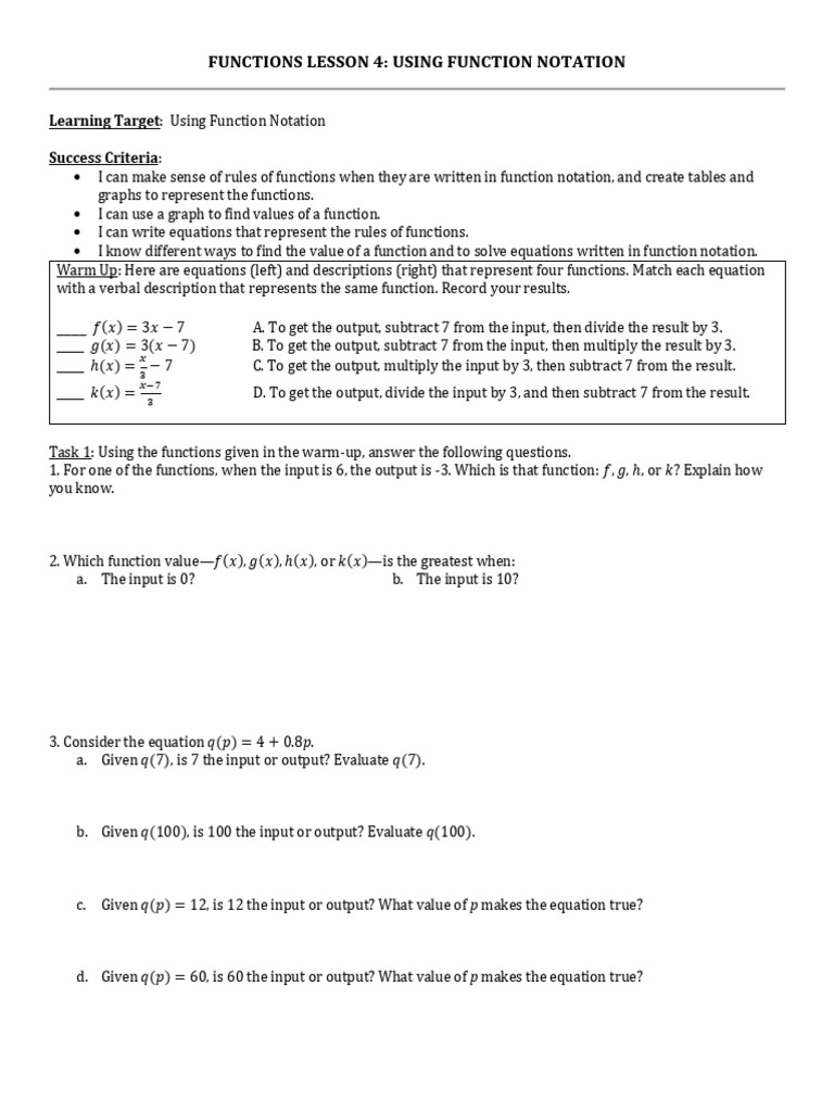 Functions Lesson 4 Notes | PDF | Function (Mathematics) | Mathematical ...