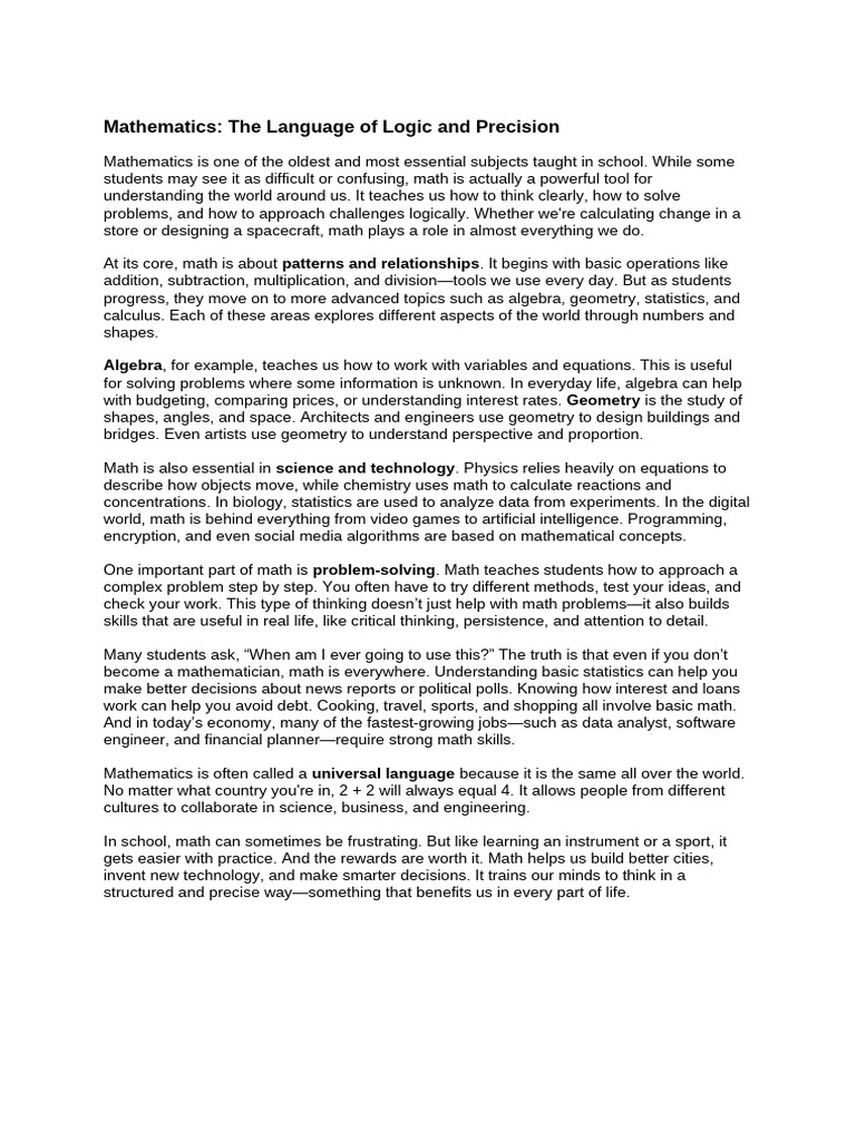 Mathematics - The Language of Logic and Precision | PDF | Mathematics ...