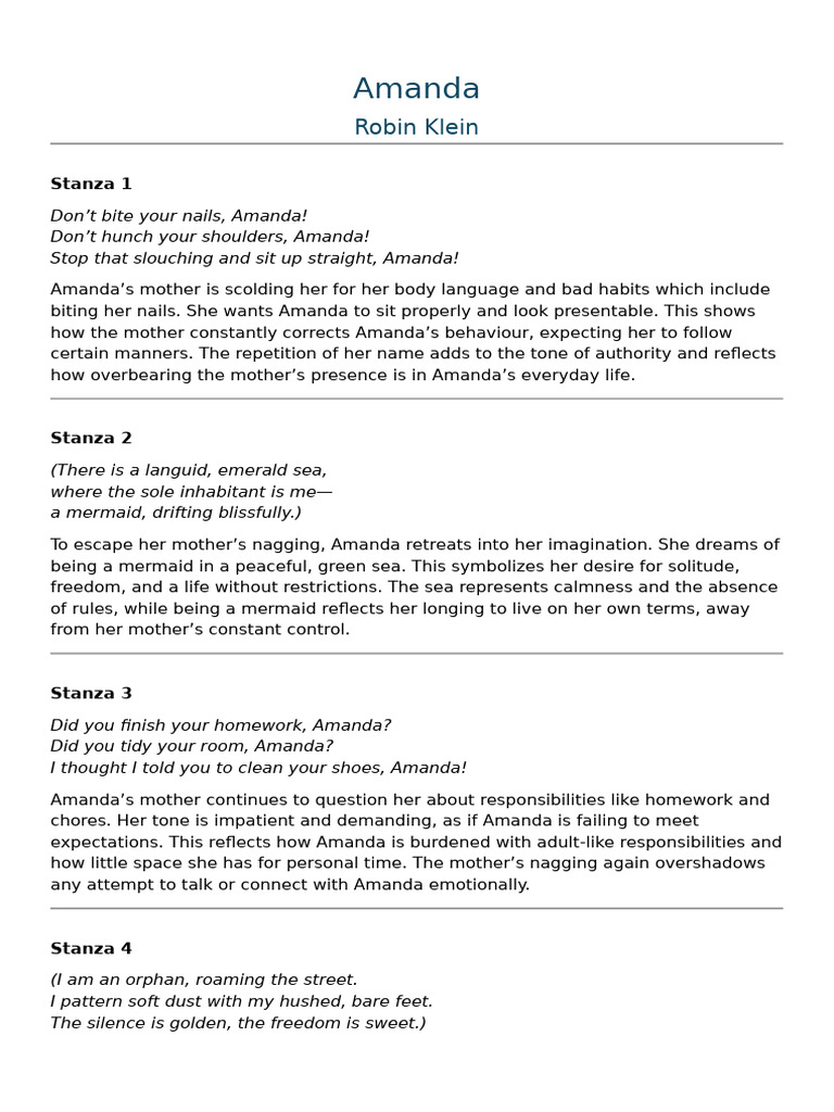 Amanda - Explanation + Summary | PDF | Behavioural Sciences | Psychology
