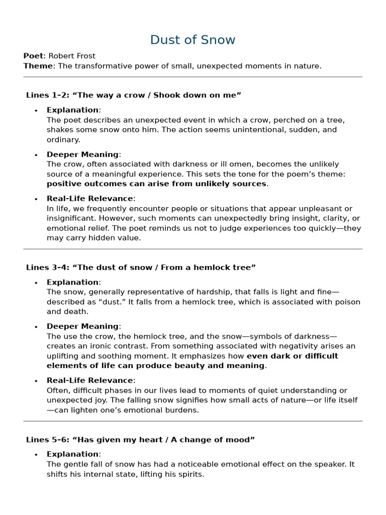 Dust of Snow - Explanation + Summary | PDF | Psychology