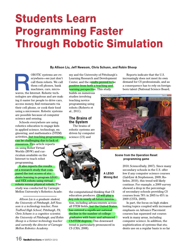 Students Learn Programming Faster Through Robotic Simulation | PDF | Robotics | Simulation