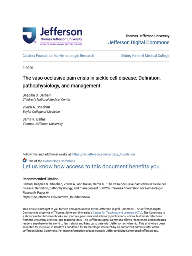 The Vaso-Occlusive Pain Crisis in Sickle Cell Disease - Definition ...